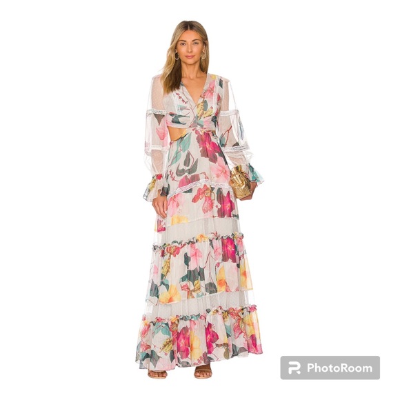 PatBO | Dresses | Nwt Patbo Hibiscus Floral Tiered Cut Out Maxi Dress ...